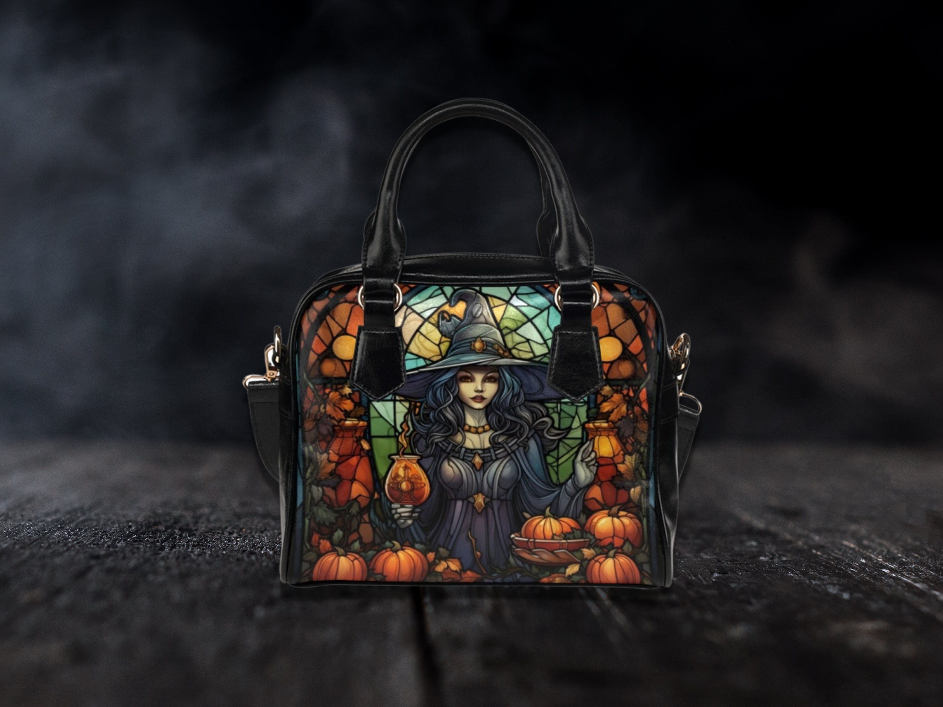 Stained Glass Halloween Purse Canvas Halloween Bag Witch October ...