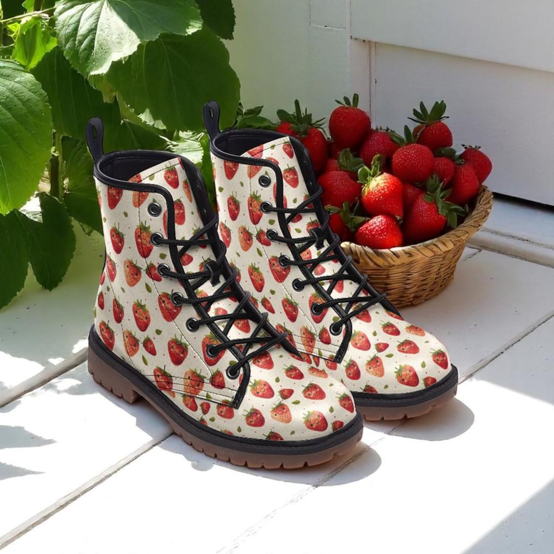 Strawberry Combat Boots, Cottagecore Fruitcore Shoes, Coquette ...