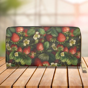 Strawberry Plants Slim Wallet Strawberry Print Vegan Gifts for Her ...