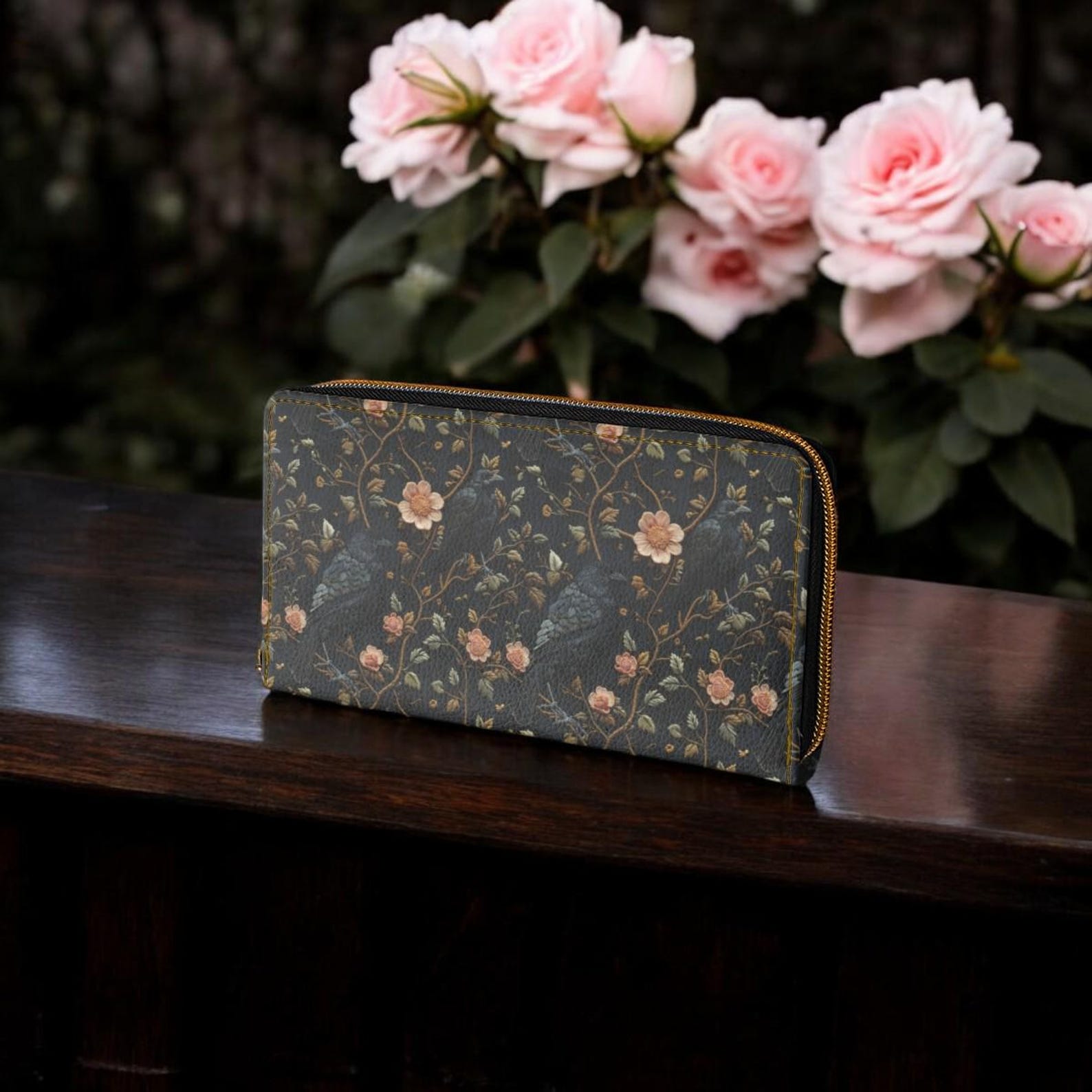 Crow Wallet, Dark Cottagecore Wallet, Faux Embroidered Raven Wallet ...