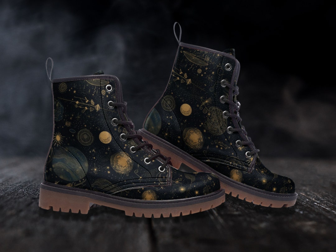Celestial Combat Boots Stained Glass Floral Boots Goth Shoes Mens ...