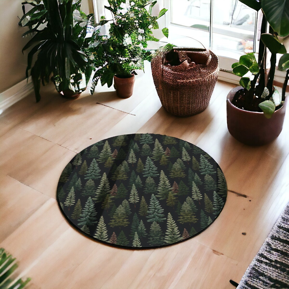 Pine Trees Round Rug, Cottagecore Round Rug, Trippy Rug, Forestcore ...