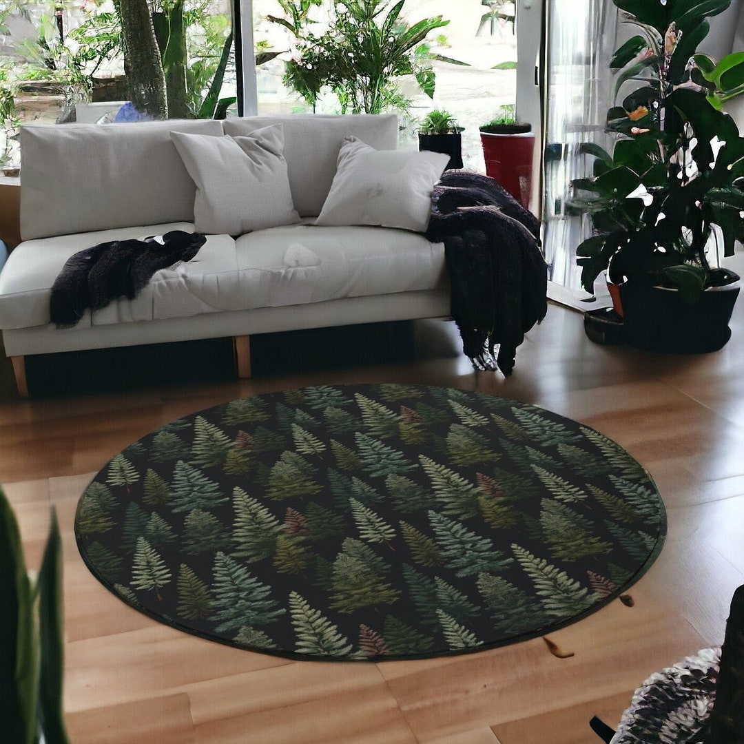 Pine Trees Round Rug, Cottagecore Round Rug, Trippy Rug, Forestcore ...