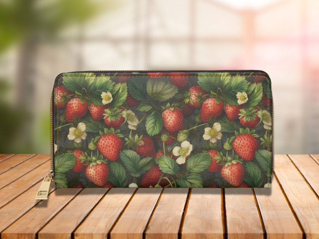 Strawberry Plants Slim Wallet Strawberry Print Vegan Gifts for Her ...