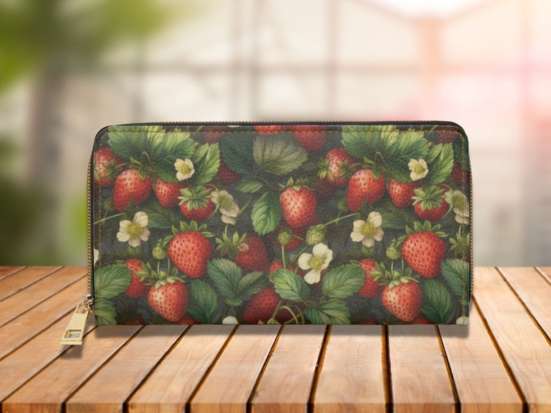 Strawberry Plants Slim Wallet Strawberry Print Vegan Gifts for - Etsy