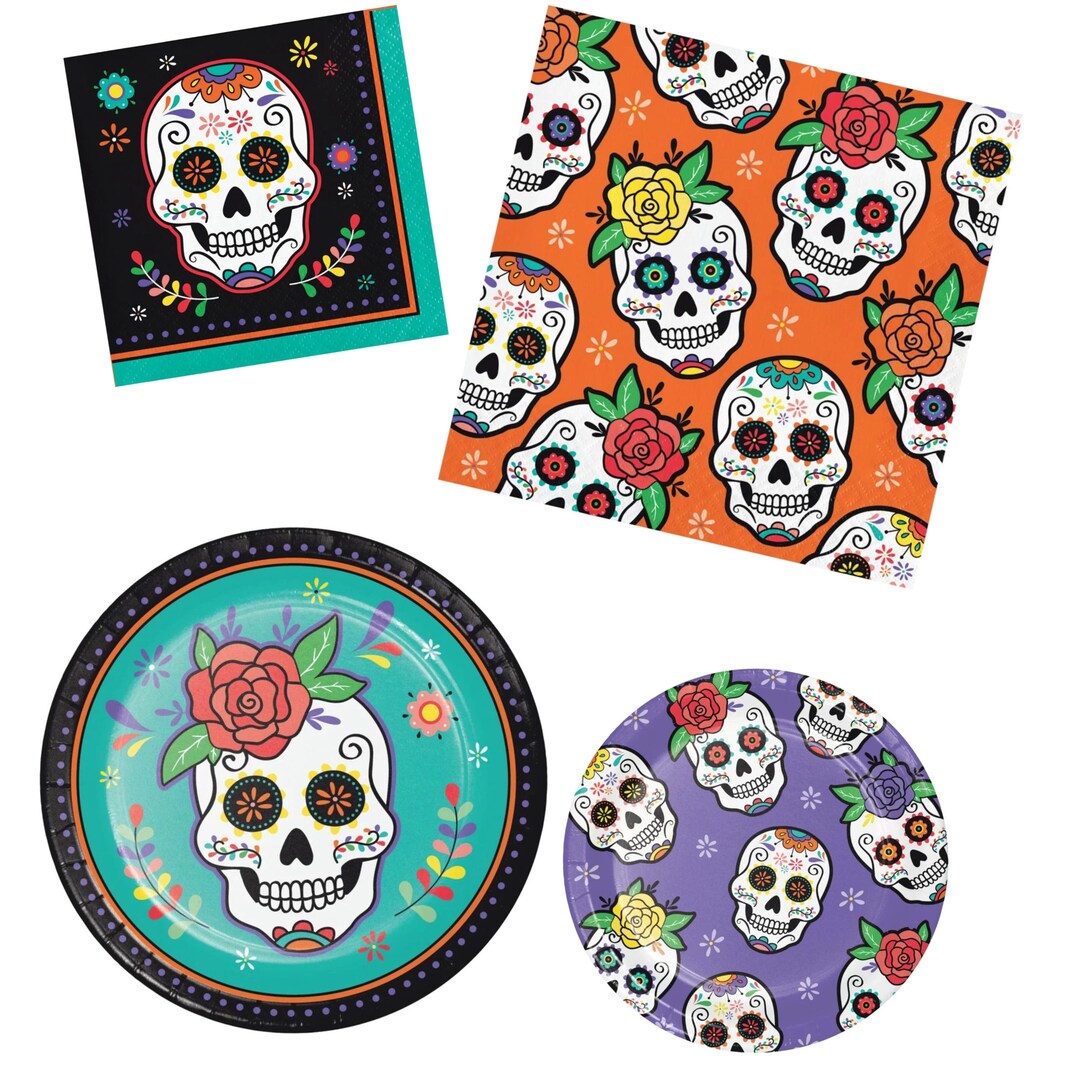 Dia De Muertos Day of the Dead Halloween Party Tableware Napkins Plates ...