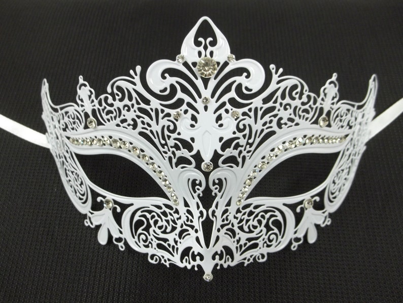 Snow Queen Masquerade Mardi Gras Metal Filigree Mask in White With ...