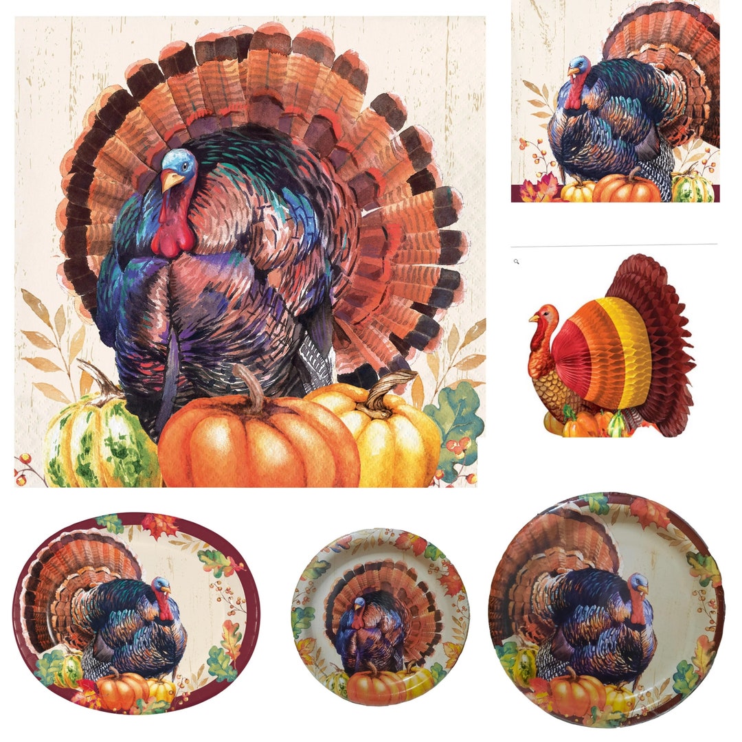 Harvest Turkey Thanksgiving Fall Autumn Party Tableware Napkins Plates ...