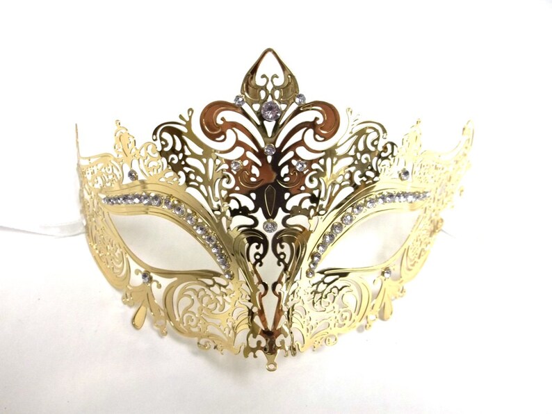 Snow Queen Masquerade Mardi Gras Metal Filigree Mask in Gold - Etsy