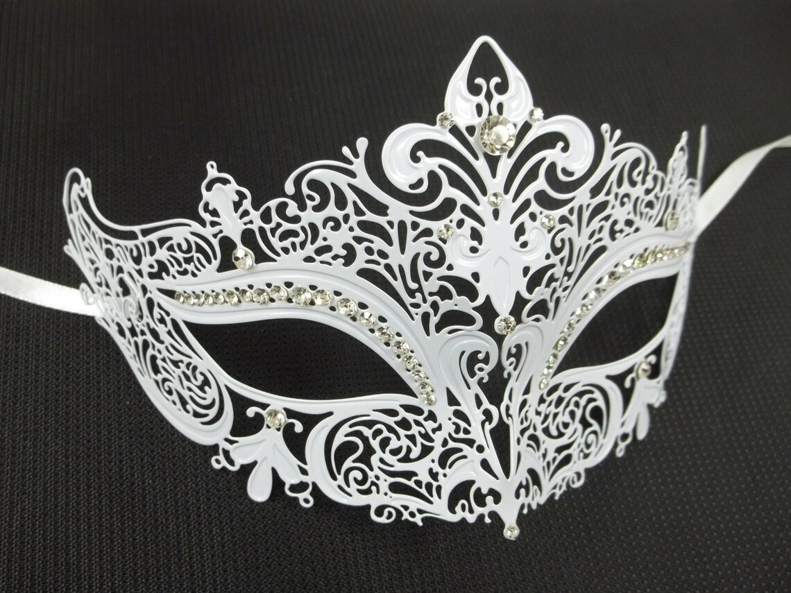 Snow Queen Masquerade Mardi Gras Metal Filigree Mask in White - Etsy