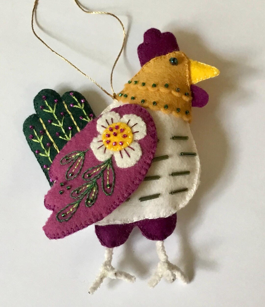 French Hen Felt Ornament Gold Head - Etsy