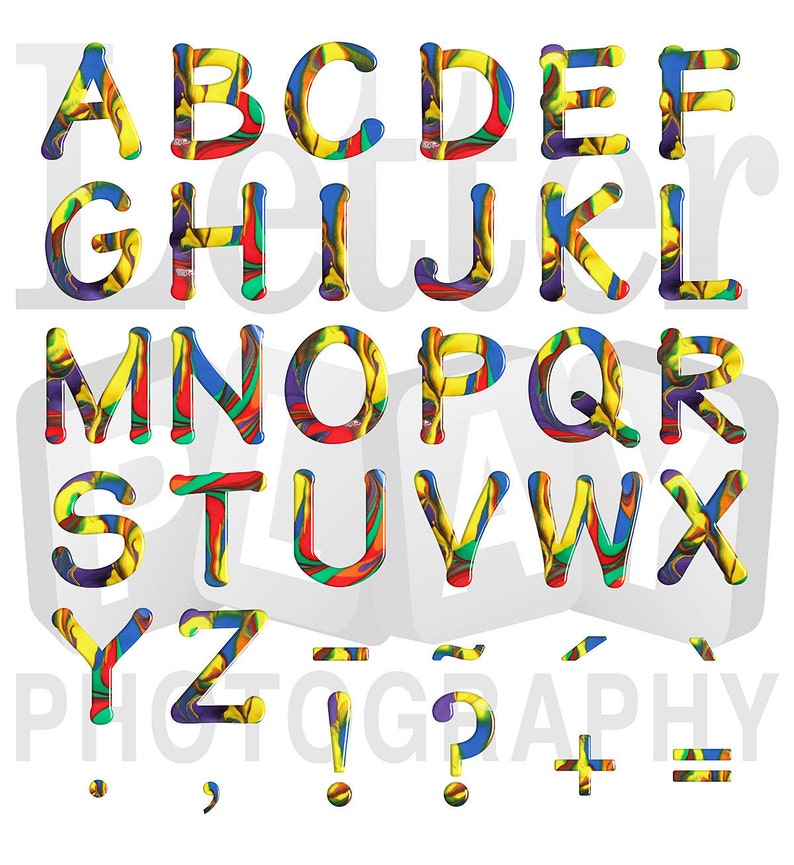Digital Alphabet Letters Made From Multicolored Paint Swirl - Yellow ...