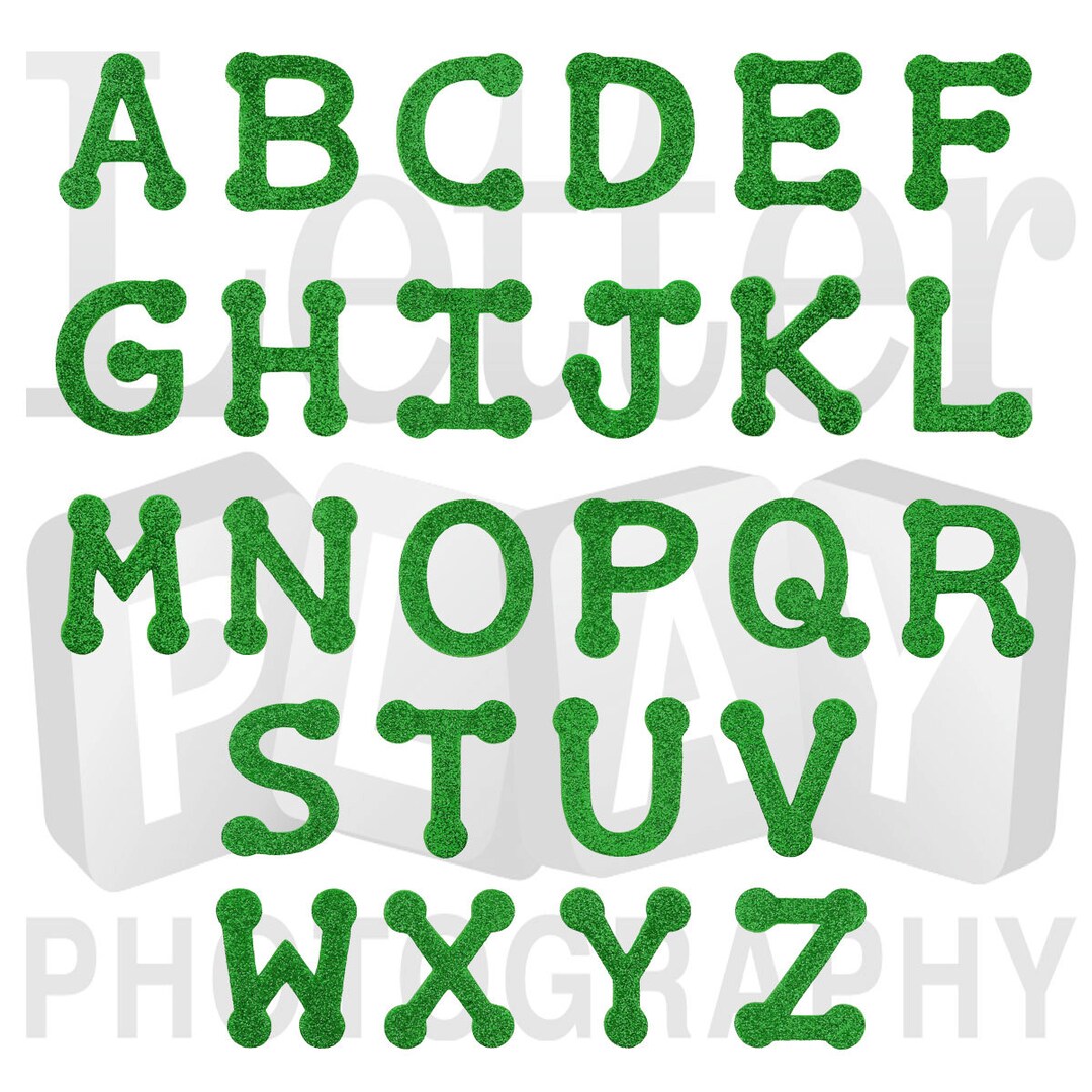 Digital Alphabet Letters A to Z - Green Glitter - Etsy