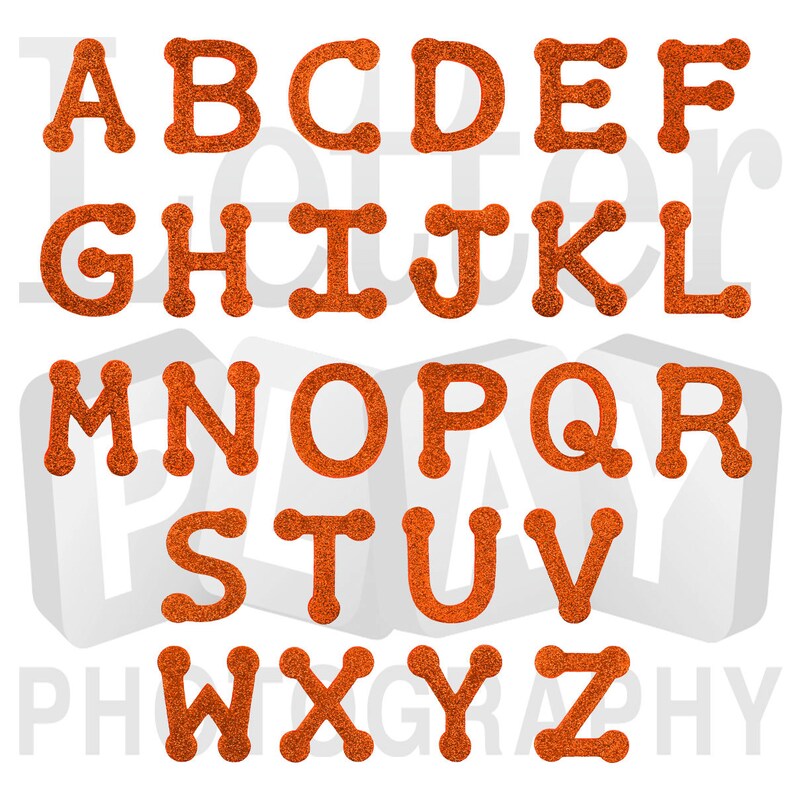Digital Alphabet Letters A to Z - Orange Glitter - Etsy