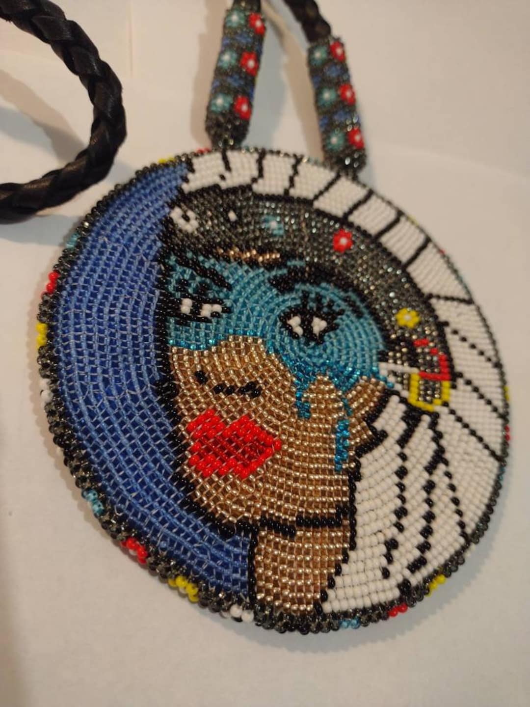 Native American Hand Beaded Medallion Painted Warrior. - Etsy