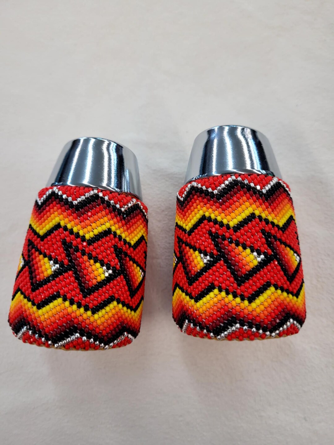 Native American Beaded Salt & Pepper Shakers With Deer Leather Bottoms ...