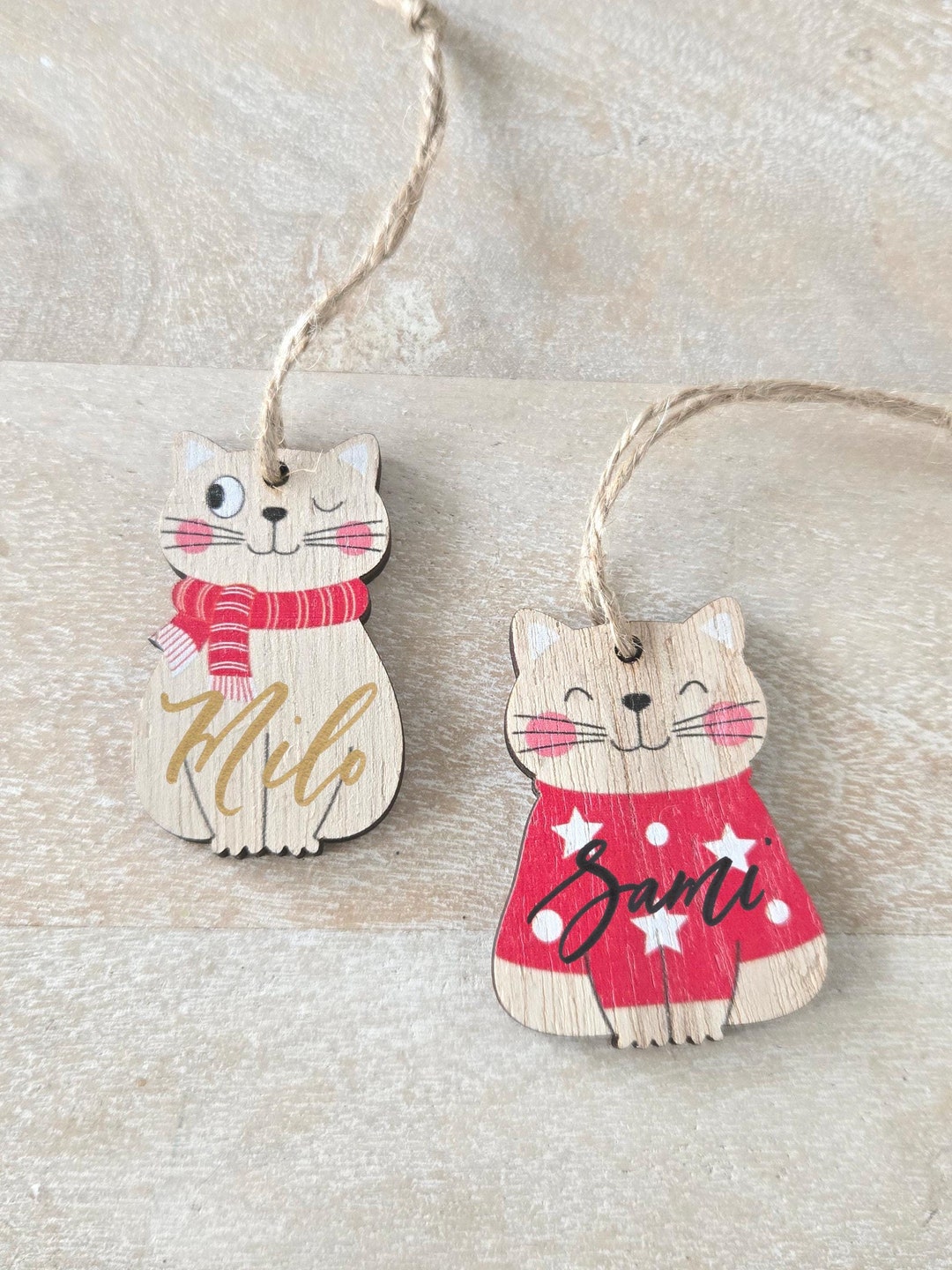 Personalized Wood Cat Gift Tag, Kitten Christmas Ornament, Hand ...