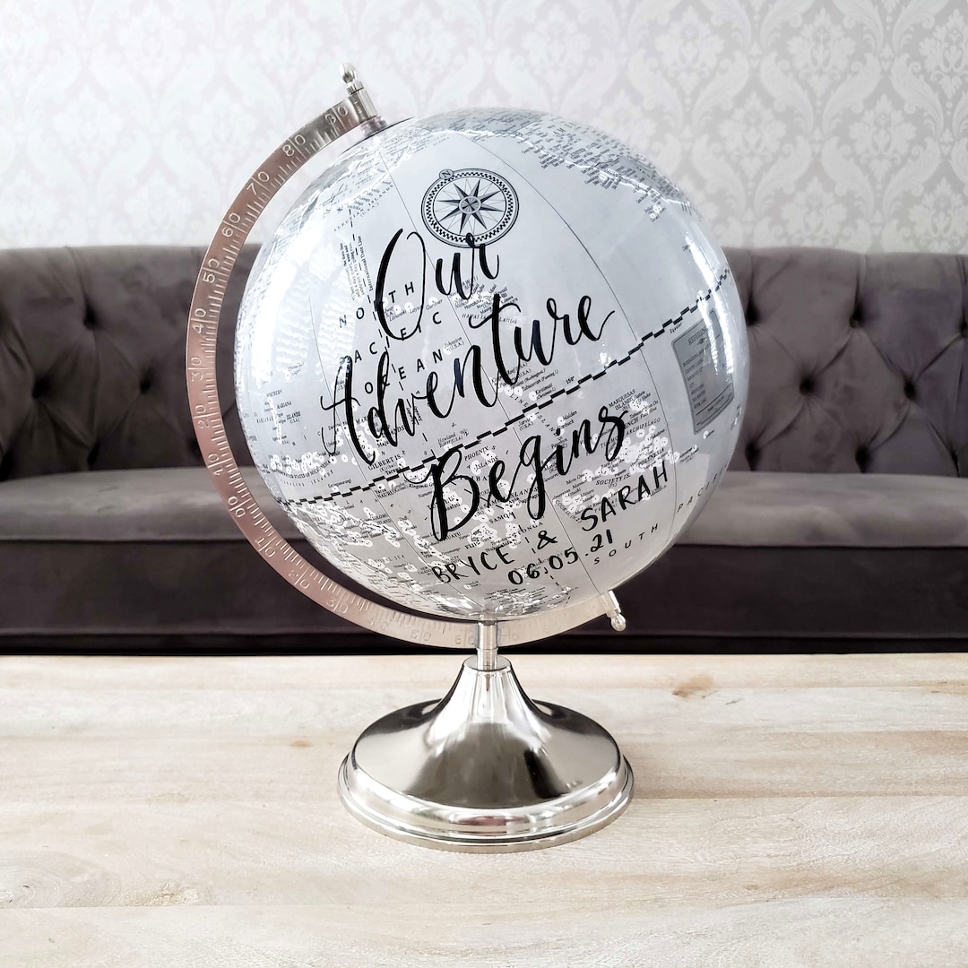 Large 12" Silver Guestbook Globe, Gray Wedding Globe Decor, Guest Book ...