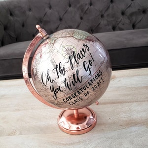 8" Graduation Globe Gift: Rose Gold Guest Book Alternative, Class of ...