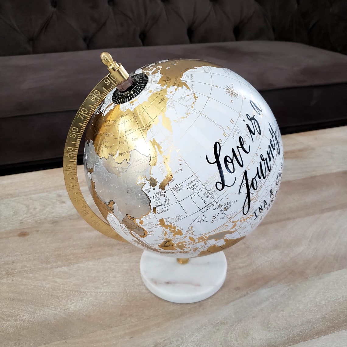 Gold & White Globe Guest Book With Marble Base Wedding - Etsy