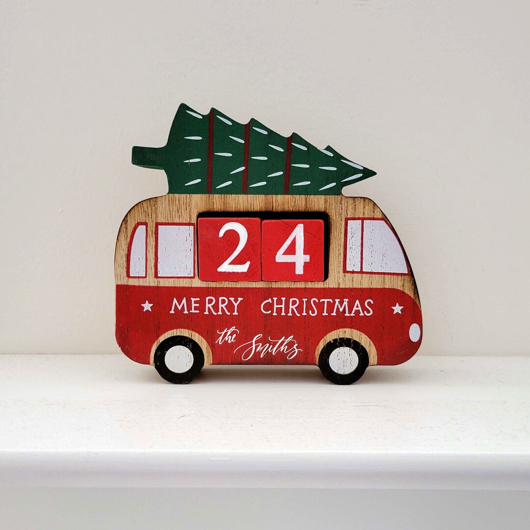 Personalized Wood Camper Van Advent Calendar, Mantel Decor Gift, Merry ...