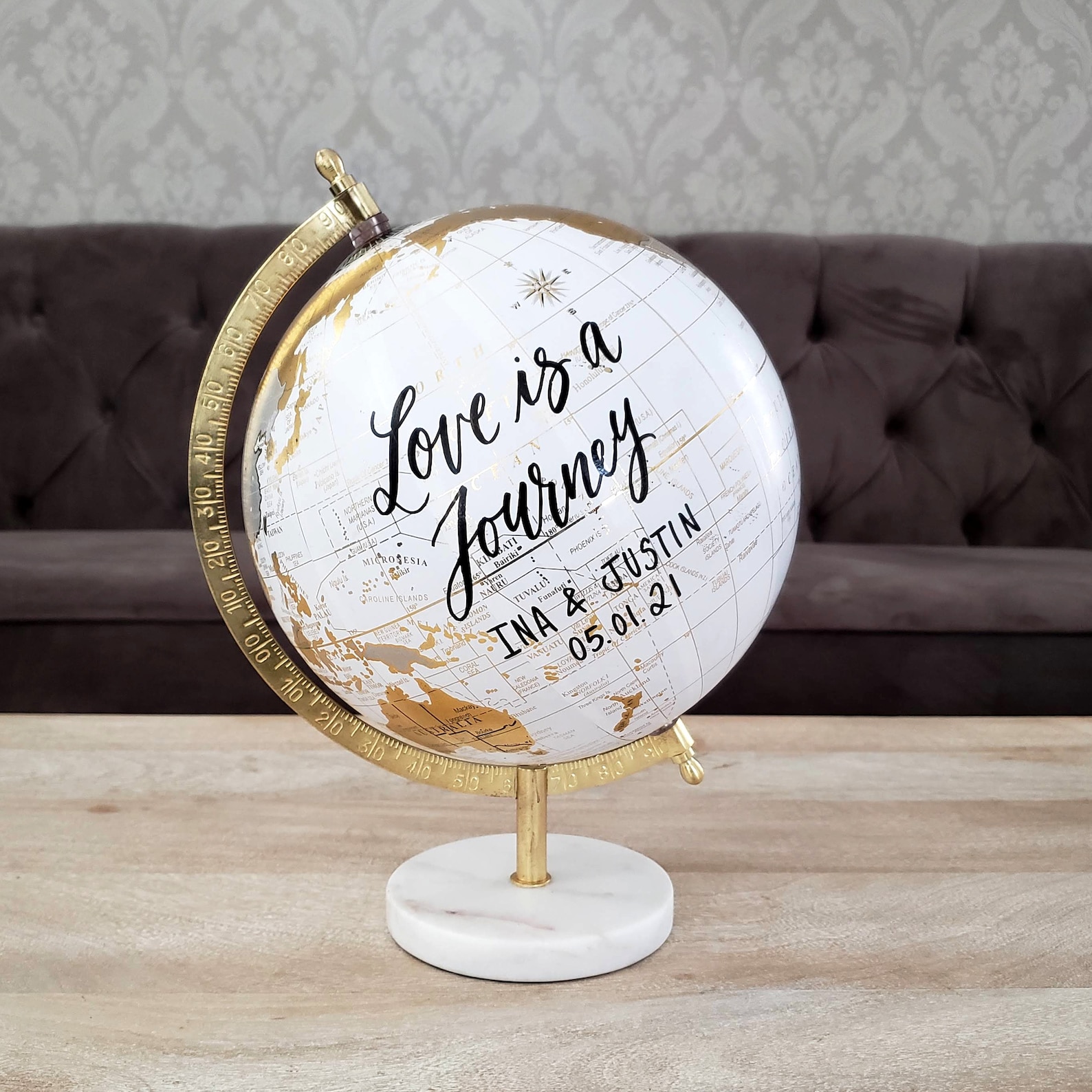 Gold & White Globe Guest Book With Marble Base Wedding - Etsy