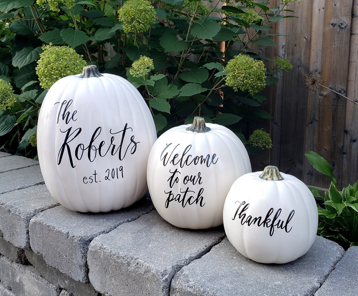 Personalized Pumpkin Decor Custom Calligraphy Pumpkin White - Etsy