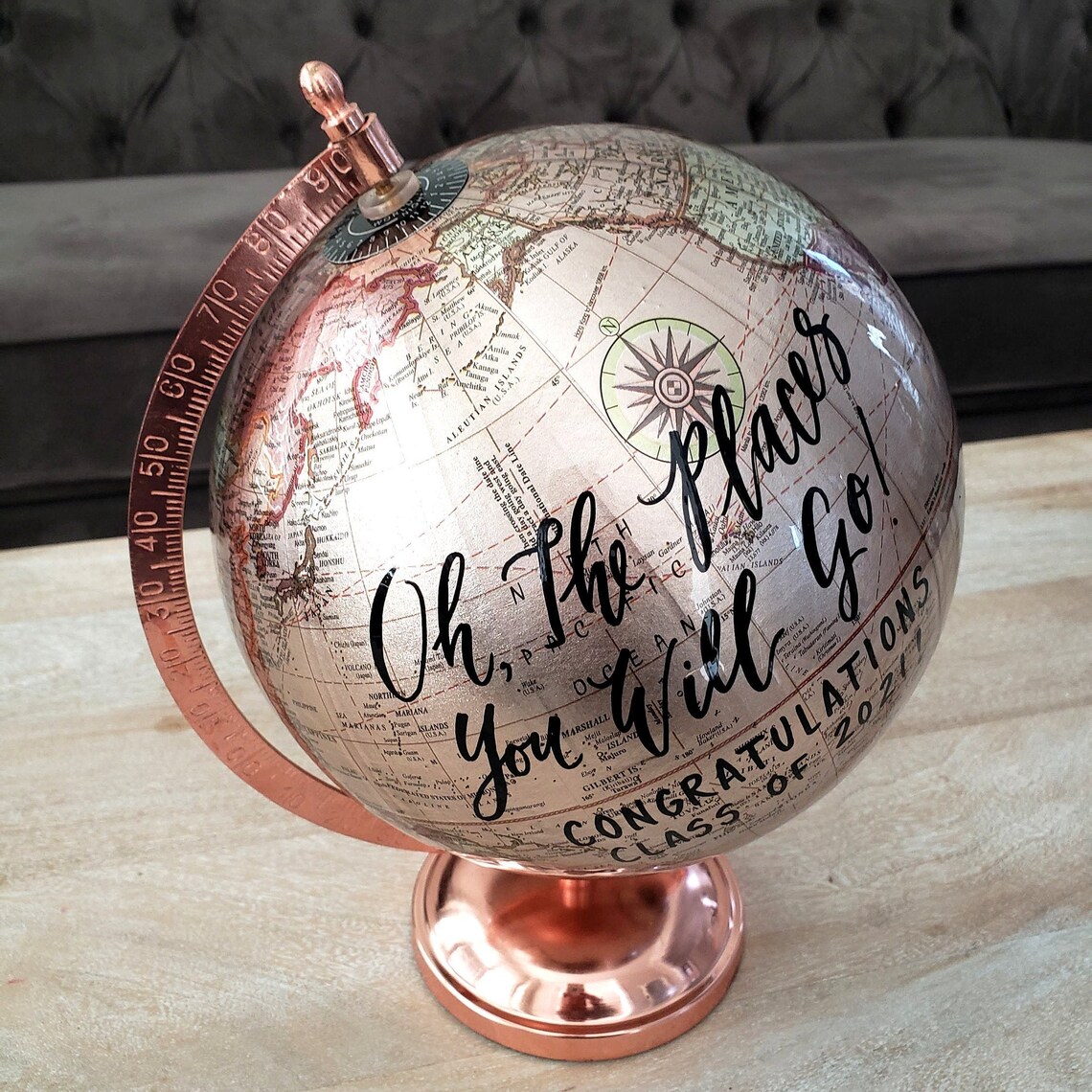 8" Graduation Globe Gift: Rose Gold Guest Book Alternative, Class of ...