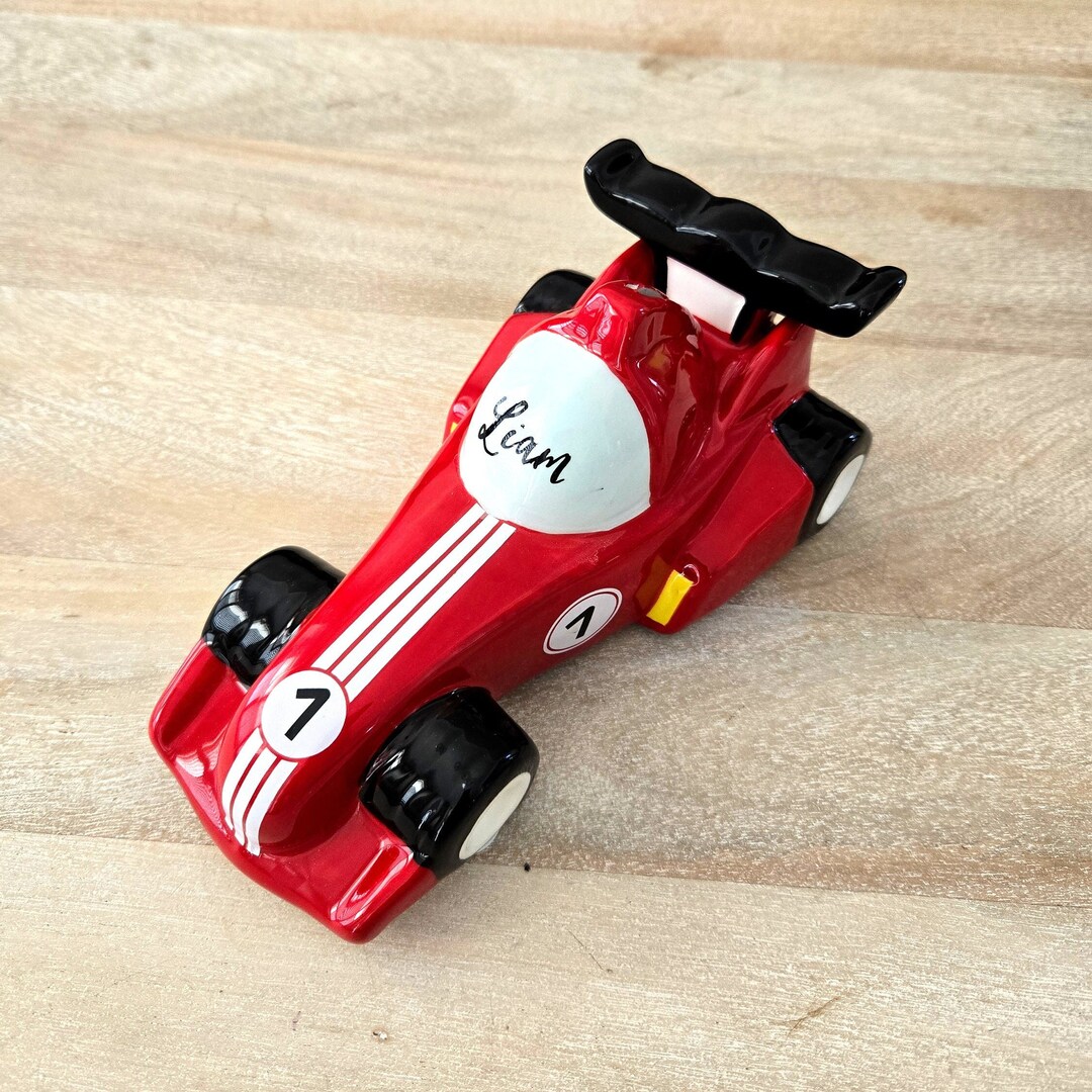 Personalized Race Car Piggy Bank, Red Racing Car Gift for Birthday Boy ...