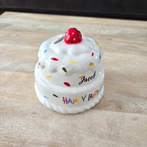 Personalized Birthday Cake Money Bank: Hand-lettered Ceramic Gift - Etsy