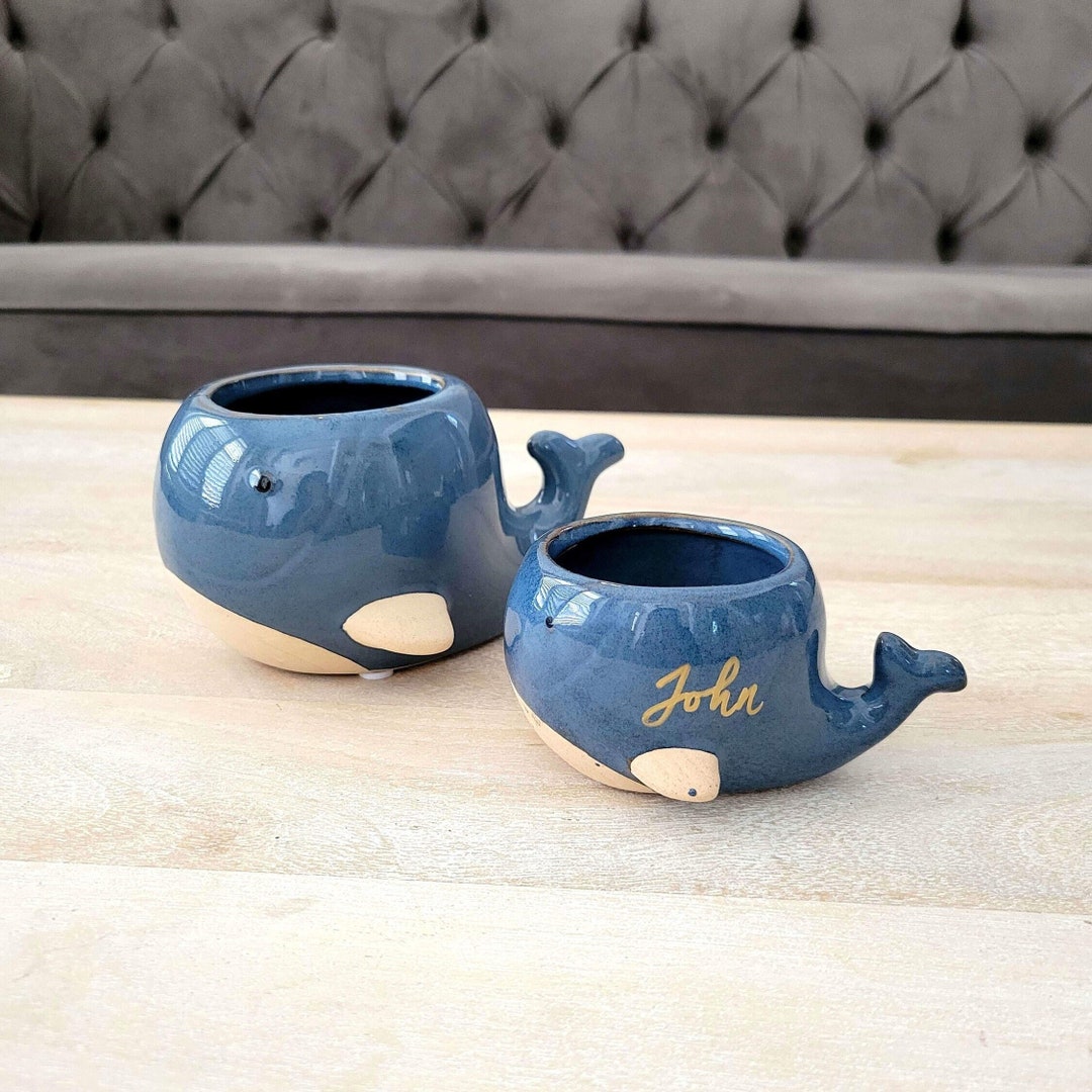 Succulent Whale Planter Gift, Personalized Ceramic Blue Whale Pot ...