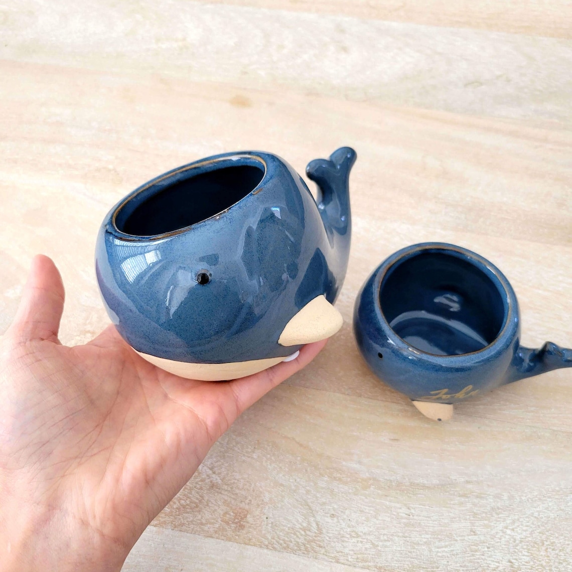 Succulent Whale Planter Gift, Personalized Ceramic Blue Whale Pot ...