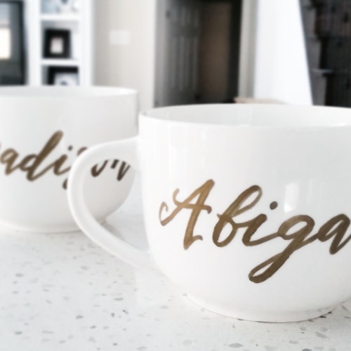 Personalized Hand Lettered CALLIGRAPHY Cappuccino Mug One - Etsy
