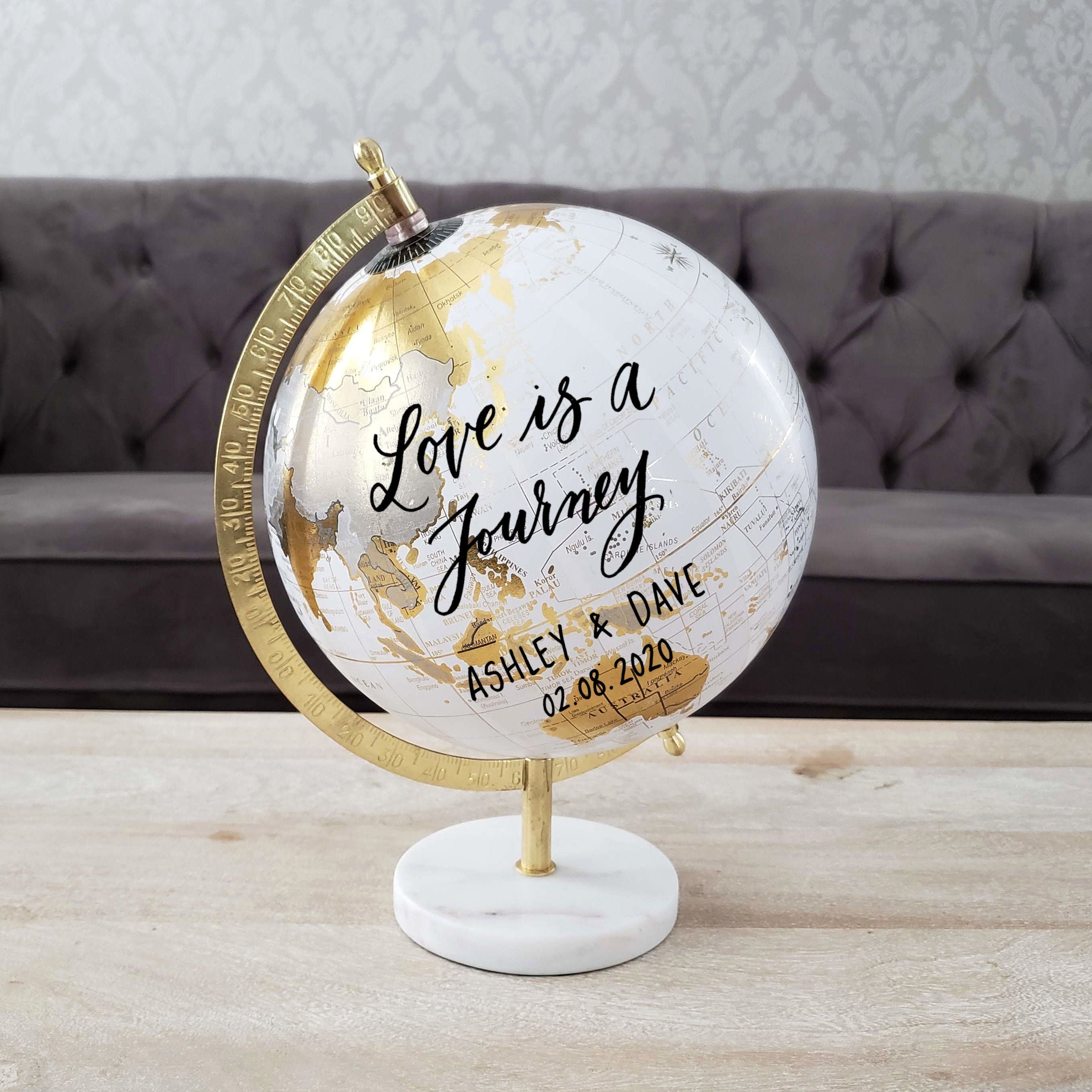 Gold & White Globe Guest Book With Marble Base Wedding - Etsy