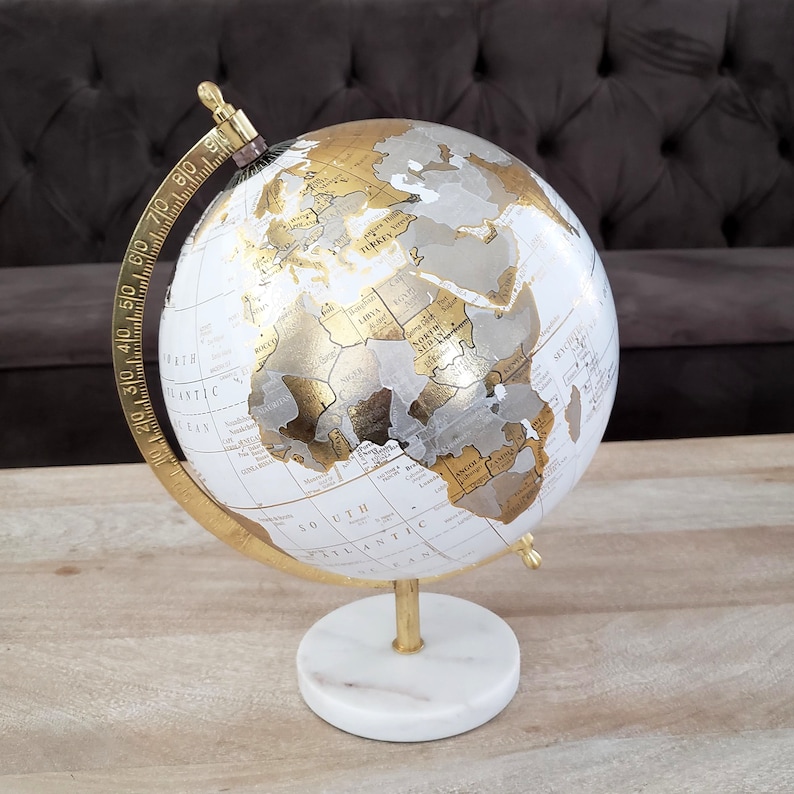 Gold & White Globe Guest Book With Marble Base Wedding - Etsy