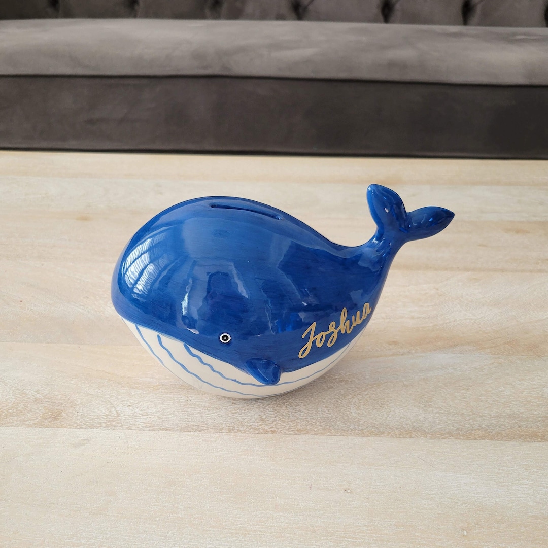 Personalized Whale Money Bank Gift, Ceramic Blue Whale Piggy Bank, Hand ...