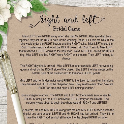 RIGHT AND LEFT Bridal Shower Gameinstant Download2 - Etsy