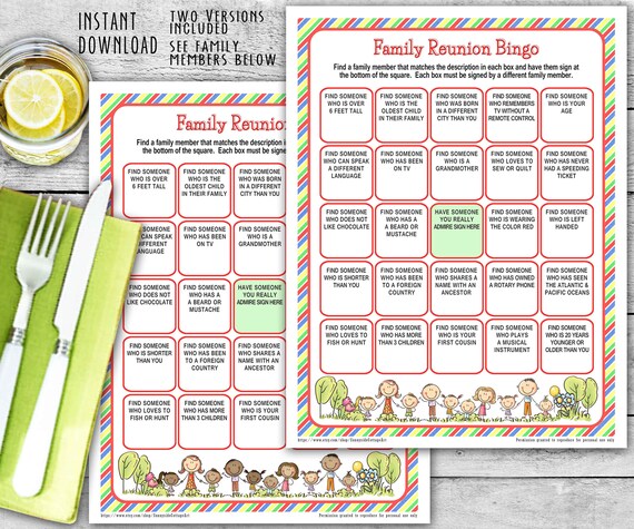 Family REUNION BINGO Game Mix and Mingle Game Family - Etsy