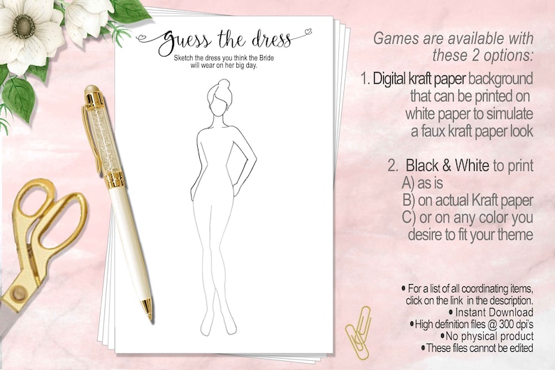 GUESS the DRESS Bridal Shower Game(instant Download),2 Versions,rustic ...