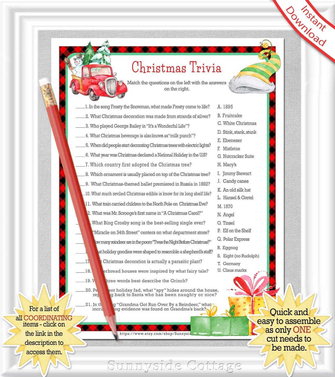 CHRISTMAS TRIVIA Game, Family Game, Office Party Game in Red Lumberjack ...
