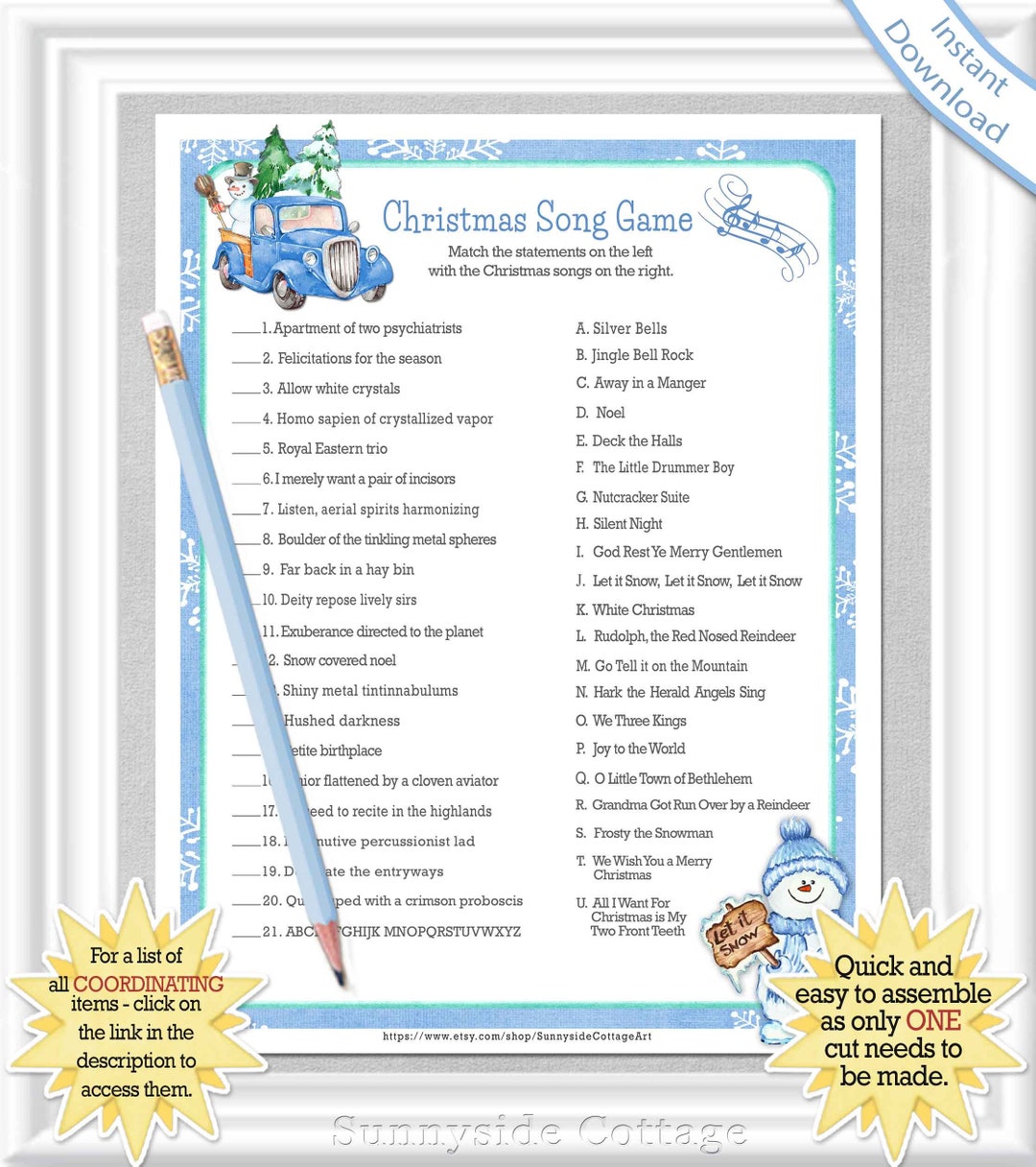Christmas Song Game With Blue Snowflakes, Christmas Carols, Family Fun ...