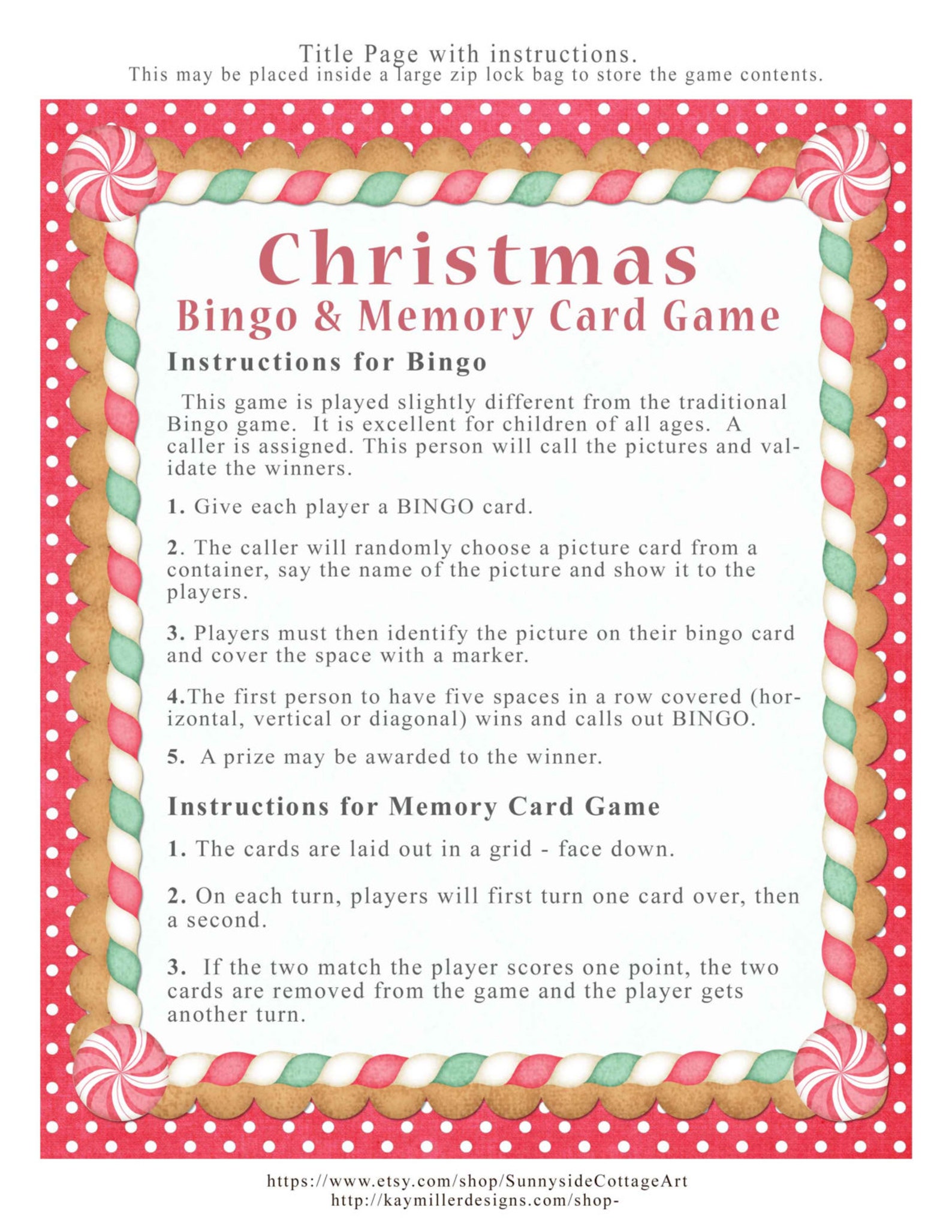 Two Christmas Games - BINGO Plus a MEMORY Game, Gift for Child or ...