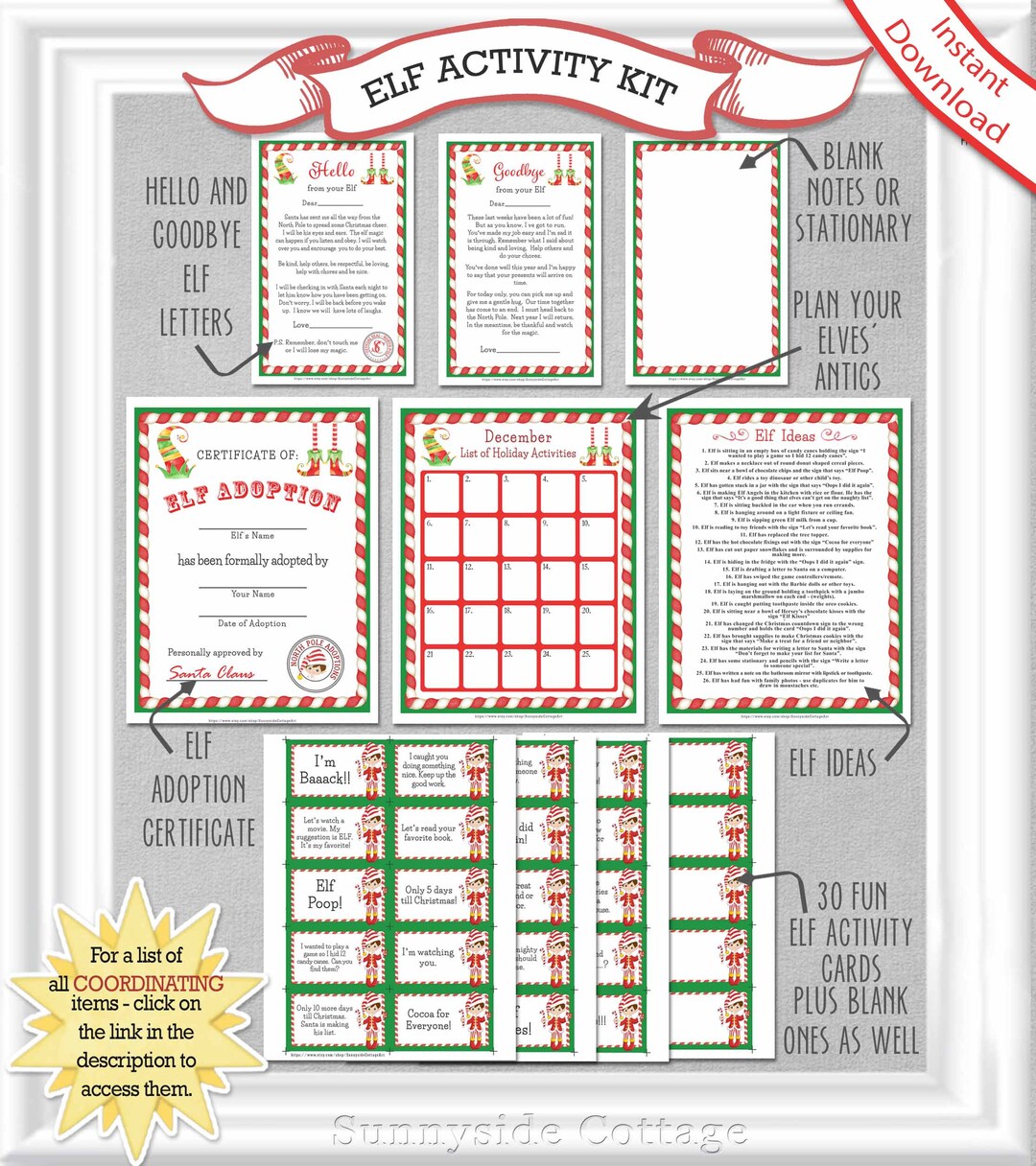CHRISTMAS ELF ACTIVITIES Bundle, Hello & Goodbye Letters, Adoption ...