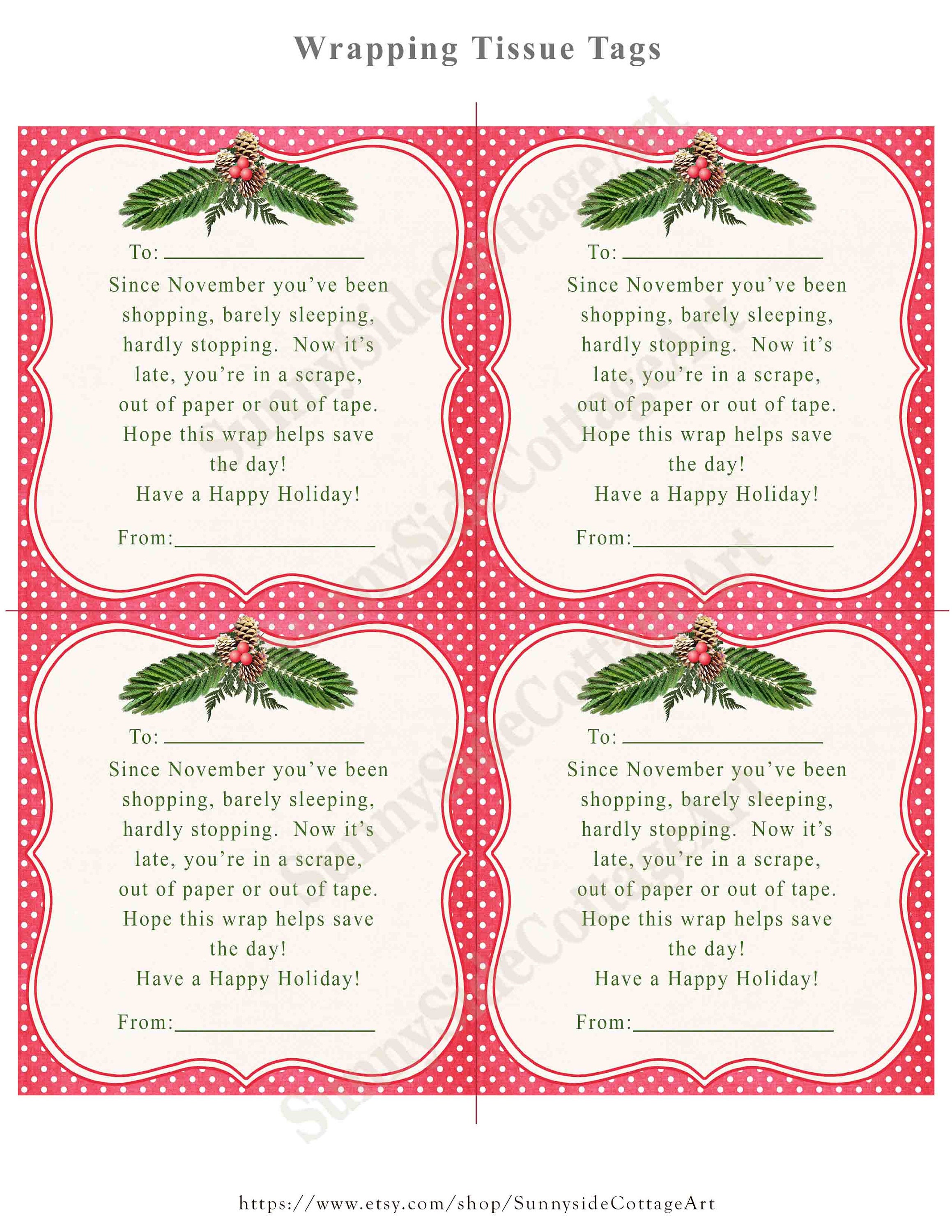 WRAPPING PAPER TAG, Printable Christmas Gift for a Teacher, Neighbor ...