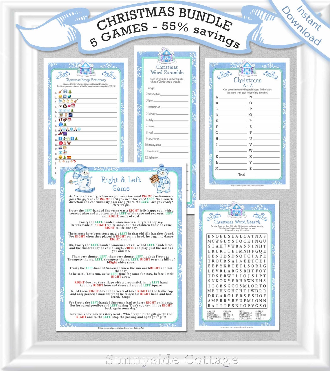 5 CHRISTMAS GAMES for a fun and easy celebration save 55% | Etsy