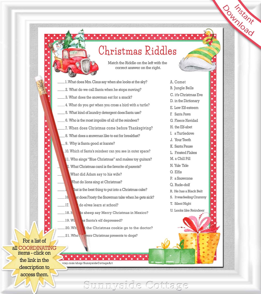 CHRISTMAS RIDDLES Game With Red Dots, Kids Holiday Game, Office Party ...