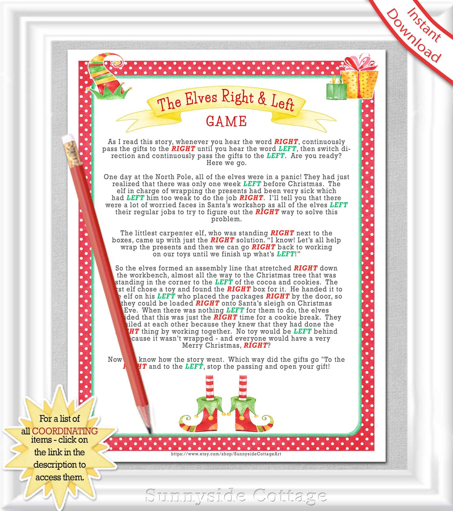RIGHT and LEFT Christmas Game With Santa's ELVES Office - Etsy