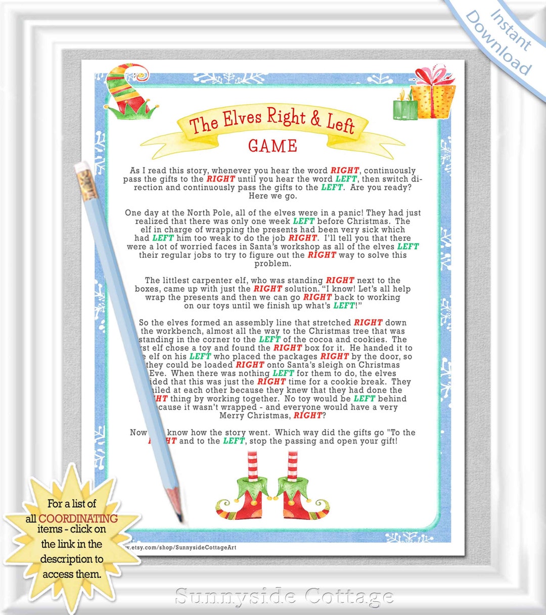 RIGHT and LEFT Christmas Game With the Elves, White Elephant Game ...