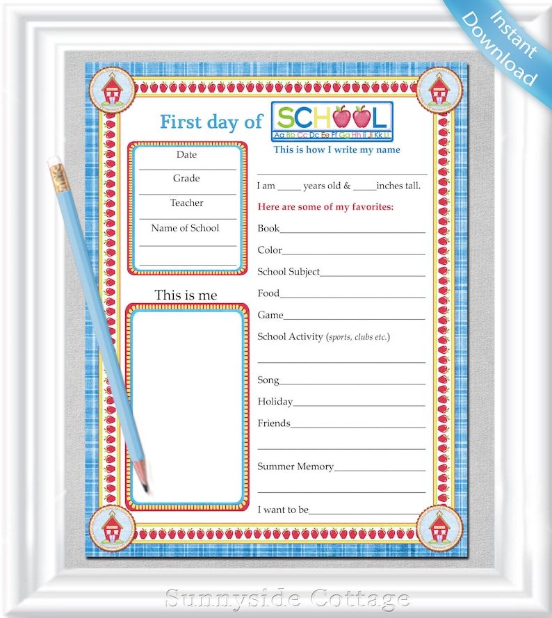 First & Last Day SCHOOL MEMORY PAGES in Red, White and Blue, Keepsake ...