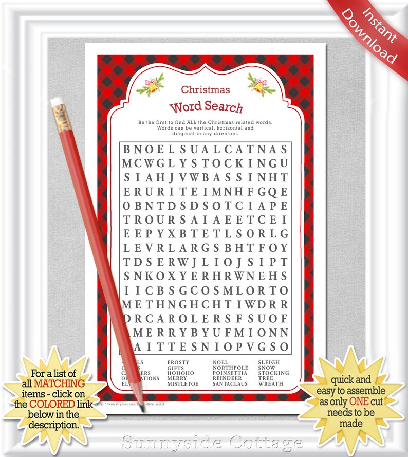 Christmas WORD SEARCH With a Wintery Red Buffalo Plaid | Etsy